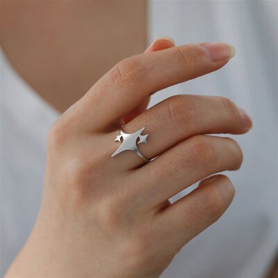 Skyrim Four Pointed Star Ring Stainless Steel Boho Minimalis