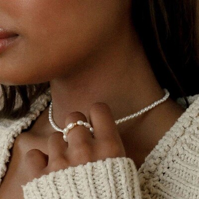 Orazio Korean Minimalist Pearl Ring for Women Girl White Rou