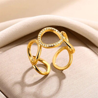 2023 Rings for Women Geometric Round Zircon Open Charm Ring
