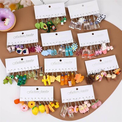 Earrings set 5 pieces彩色亚克力耳环套装5件牛油果多巴胺耳环