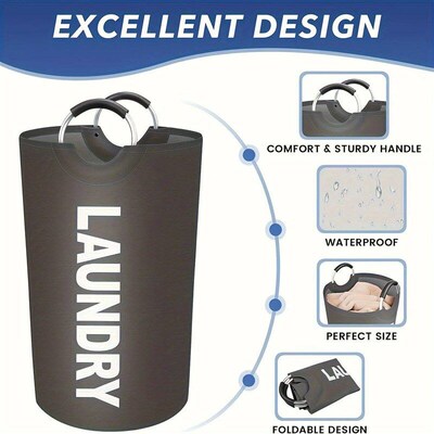 Large Waterproof Laundry Basket Foldable, Contemporary Round