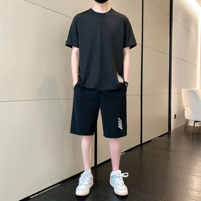 Mens Ice Silk Quick-drying Short-sleeve Elasticated Shorts