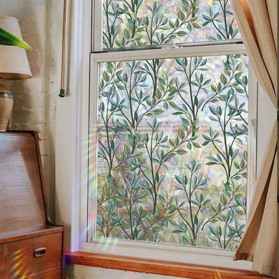 Window Privacy Film Green Vines Leaves Window Clings 3D Deco