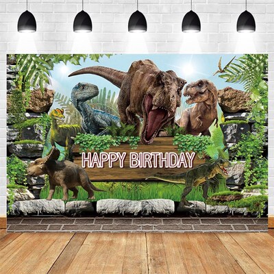 Dinosaur Theme Baby Birthday Photography Backdrops Jungle Tr