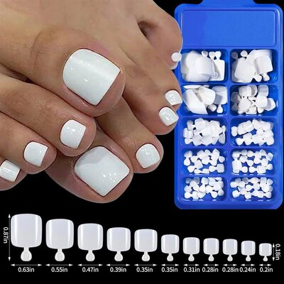 100PCS Short Square False Toenail Tips Full ver White Artifi