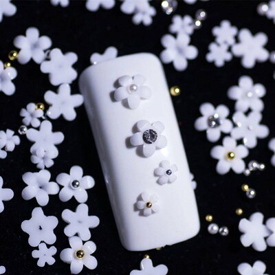 Hot Selling 6 Grids Macaron 3D Resin Five-petal Flowers Nail