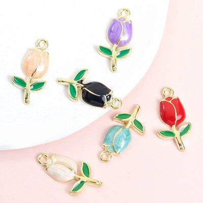 10pcs Multicoloured Tulip Enamel Drip Oil Charms Fashion Eye