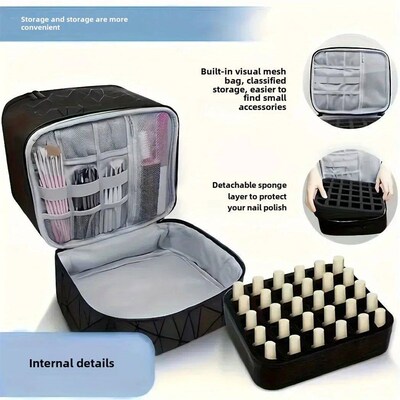 Womens Portable Double-layer Nail Polish Storage Bag Organi