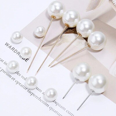 10pcs/lot Imitation Pearl Brooches Safety Pin Beige Double B