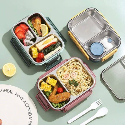 304 Stainless steel Lunch box with Tableware for Adults Kids