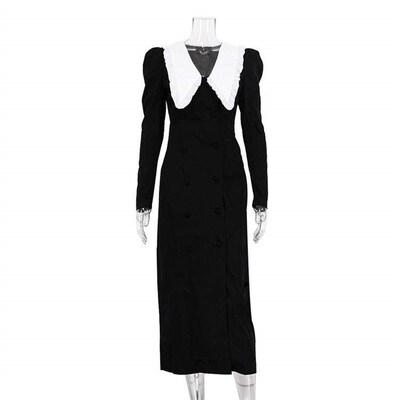 Womens fashion trend: black and white slit long skirt,