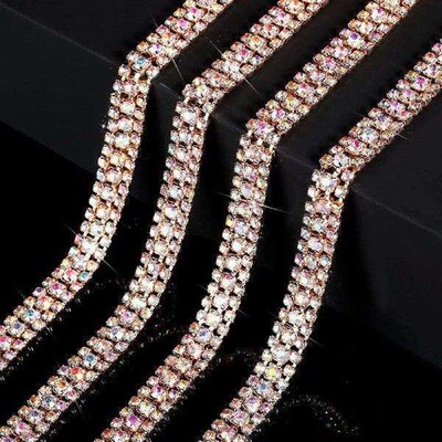 1 Yard Rhinestone Chains For Sewing 3 Rows Crystal Chain