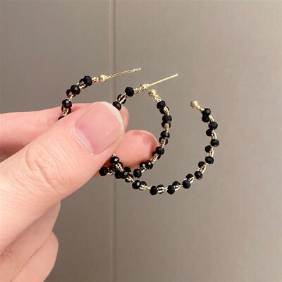 Temperament Light Luxury High Sense Black Crystal Ear Ring N