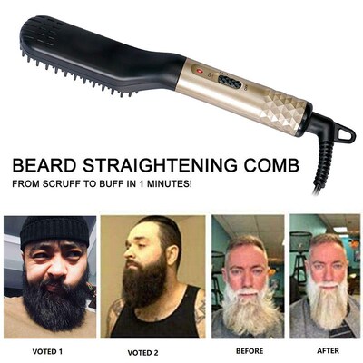Professional Mini Ceramic Brush Hair Straightener Beard Stra