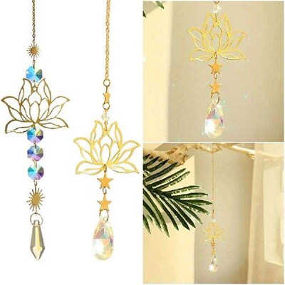 2pcs Metal Lotus Artificial Crystal Suncatcher Charm