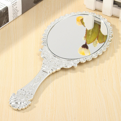 1Pcs Silver Vintage Mirror Ladies Floral Repousse Oval Round