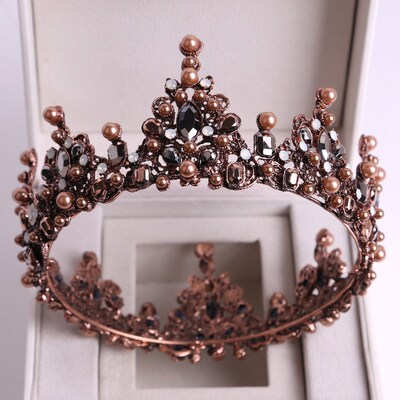 Baroque Black Crystal Big Round Bridal Tiaras Crowns Pageant