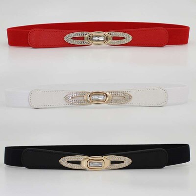 Womens Bow Buckle Thin Waist Seal Rhinestone Decorative Bel