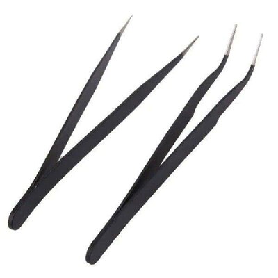 2 Pcs Stainless Steel Elbow Antistatic Nail Tweezers Nail