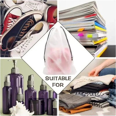 12/10pc Tranparent Froted Drawtring Bag Travel Waterproof Ma