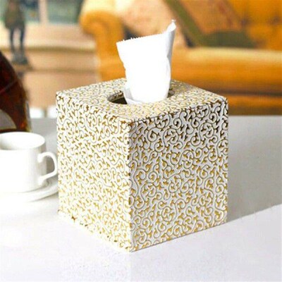 Tissue Box Holder Case Cover Square Carved Pattern