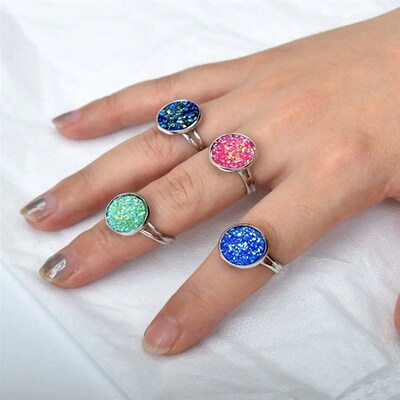 rendy Druzy Stone Finger Rings For Women Silver Color Weddin