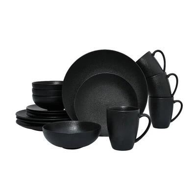 ceramic black plates bowl dinnerware Set of 4 set of 16件套