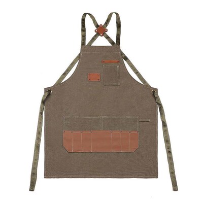 Kitchen Catering Thickened Denim Canvas Leather Apron Full-b