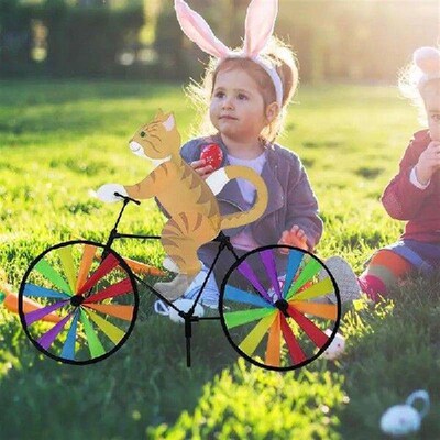 Animal Bike Wind Spinner Cat Puppy Windmill Outdoor Garden