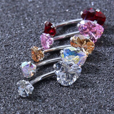 Heart Crystal Belly Button Rings Belly Bar Navel Piercing Je
