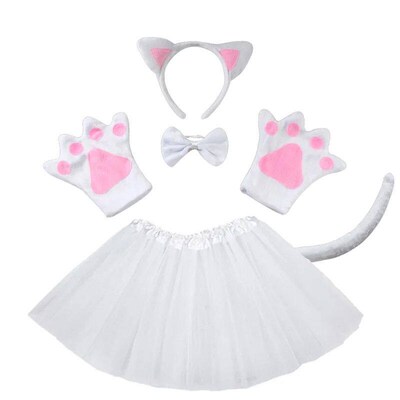Black Cat White Cat Ear Headband Tutu Skirt Tail Gloves Set