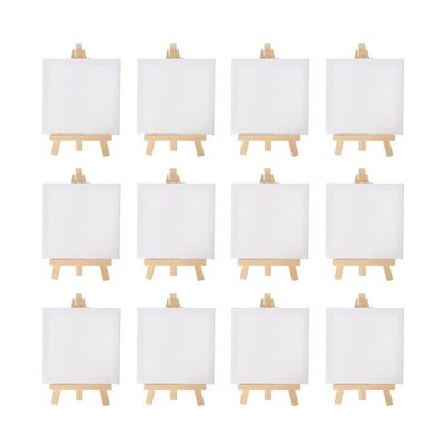 12pcs Artists 5 inch Mini Easel +3 inchx3 inch Mini Canvas