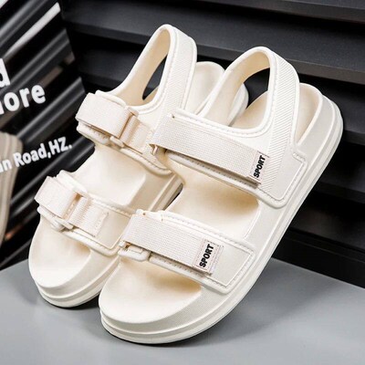 New Beige Unisex Sandals Comfortable Hook Loop Platform