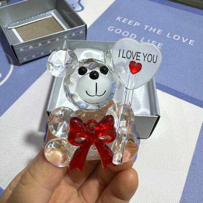 Valentines Day Gift I Love You Crystal Bear Artificial Rose