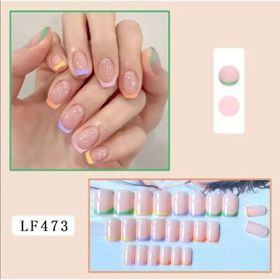 Square Press On Nails Short Fake Nails French Tip Colorful