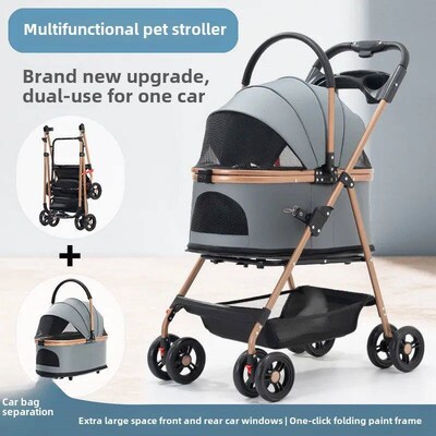 3 in 1 Folding Pet Stroller Detachable Carrier Easy Lock Can