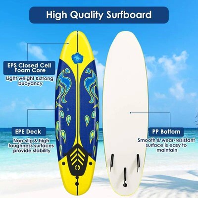 Giantex Surfboard, 6 Ft Stand Up Surfing Board with 3 Detach