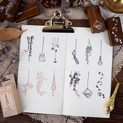 Retro Plants Leaves Potted plant decoration stamp wooden rub