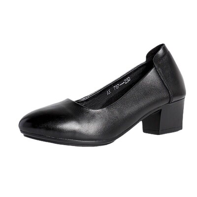 Womens Casual Shoes Soft Leather Thick Heel Pointed Profess