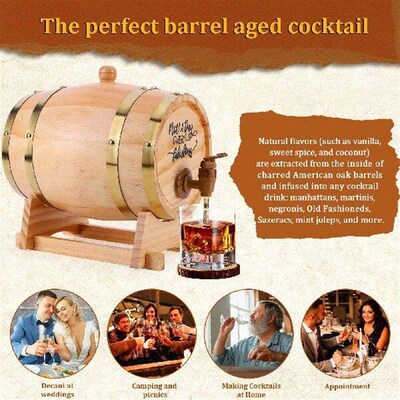 3L Oak Aging Barrel with Stand and Spigot Engraved Whiskey