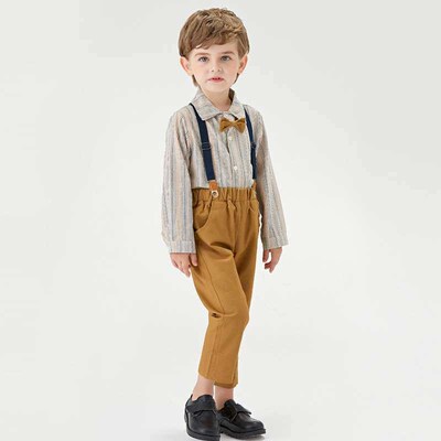 Spring Boys Suit Long Sleeve Shirt + Strappy Pants Children