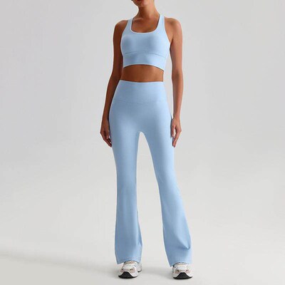 Tight fitting sandblasting yoga set, fitness wide leg