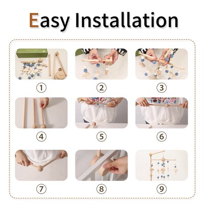 3pcs Baby Crib Mobile Rattle Toys With Music Box Wooden Bed