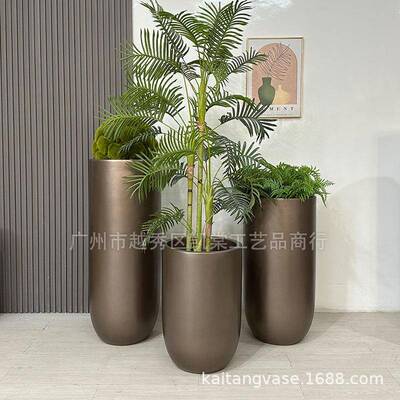 热欧式玻商璃销JY55161钢圆型花器落地插花瓶场酒店大柱厅花艺写