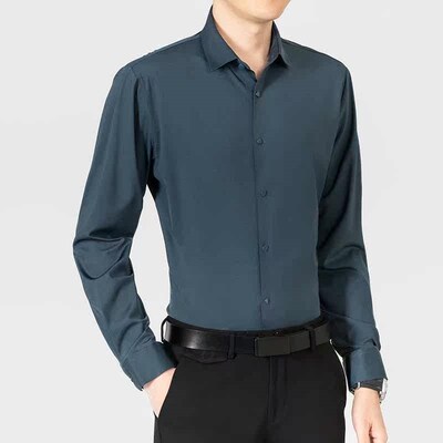 Traceless stetch mens solid color shirt long sleeve spring