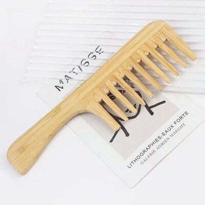 1Pc Natural Bamboo Wooden Hair Comb Anti-Static Afro Fork Co