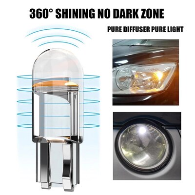 10x Newest W5W Led T10 Car Light COB Glass 6000K Auto