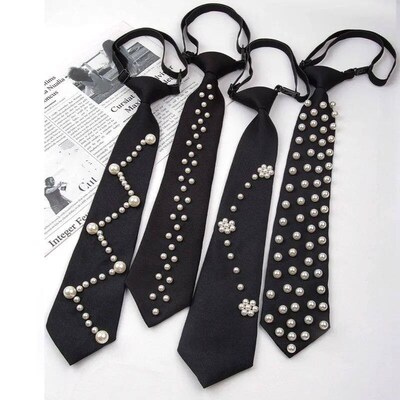 Retro Pearl Bowtie Necktie for Women Fashion College Style U