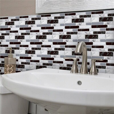 9/27/54Pcs Black White Marble Tile Bricks Adhesive PVC Wall