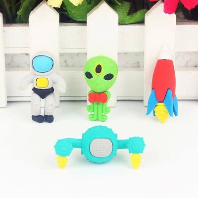 Space Eraser Novelty Mini Rocket Astronaut Rubber Eraser for